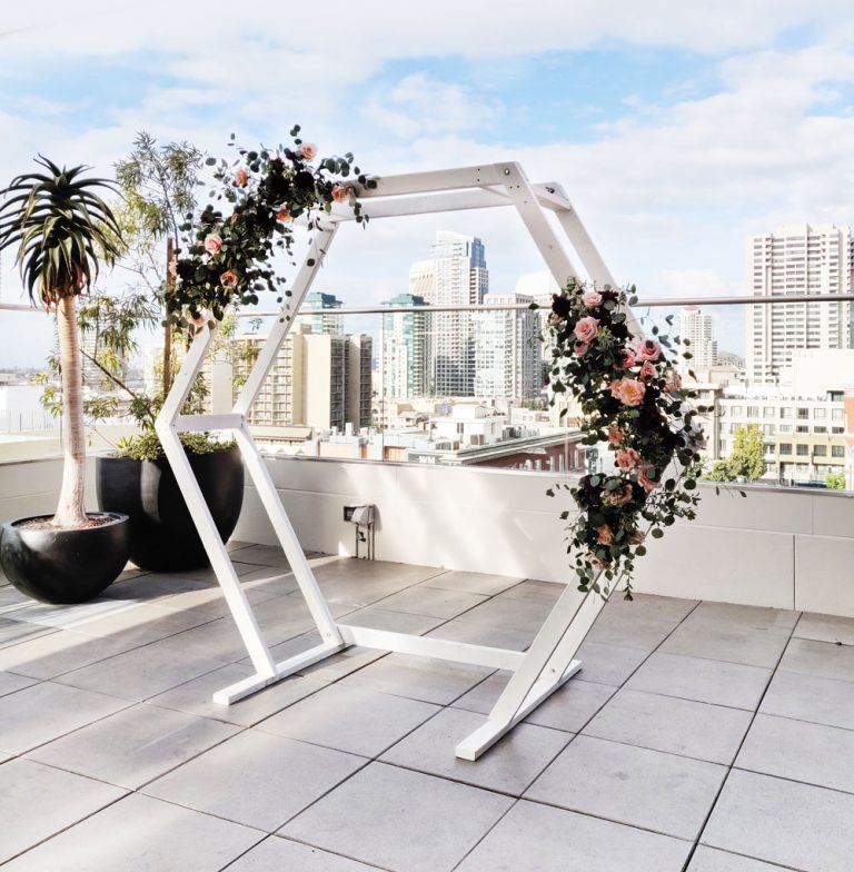 Wood Geometric Ceremony Arch Rental | Circle Ceremony Arch Rental San Diego